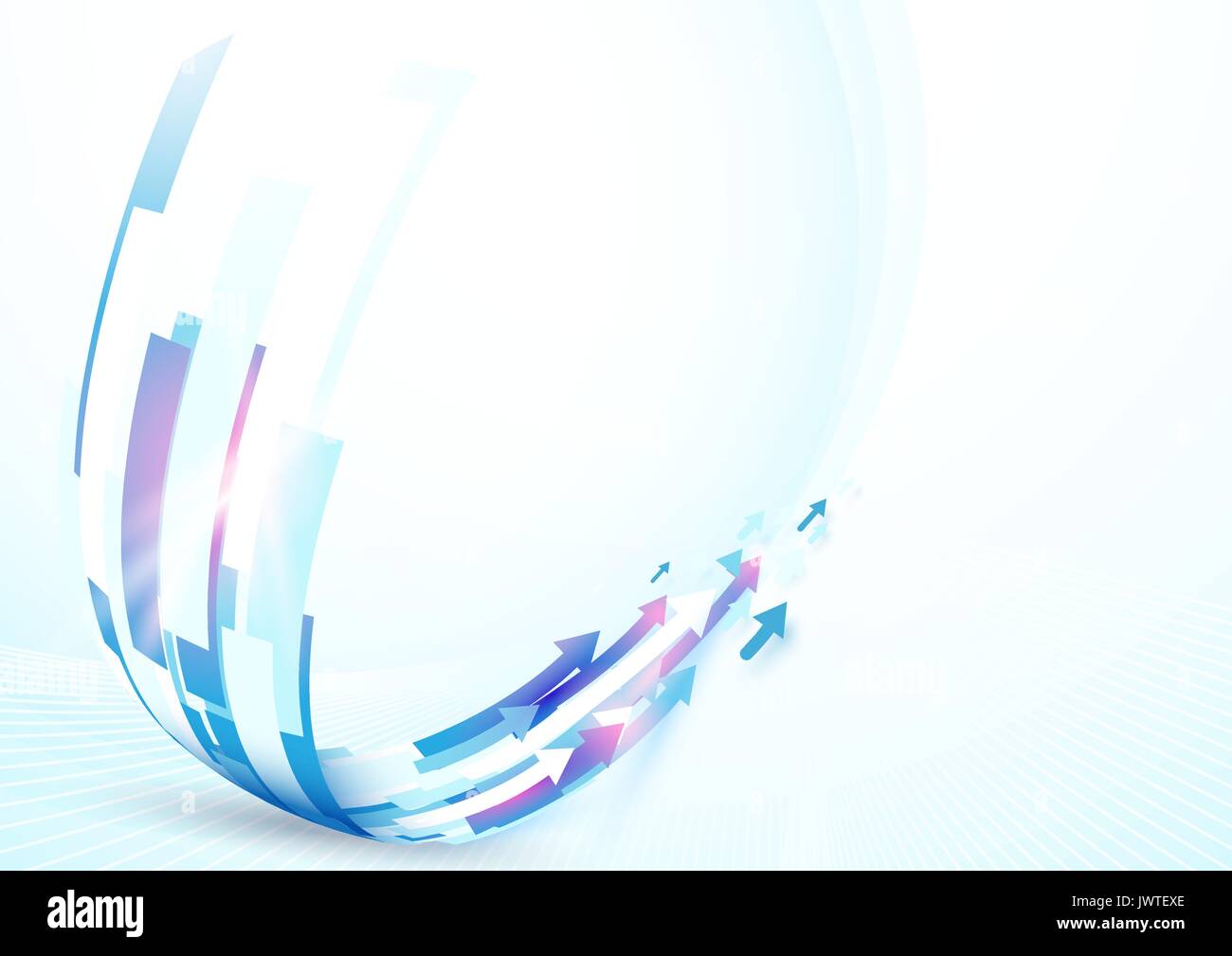 Abstract blue line rectangle curve shape with arrows on white ...