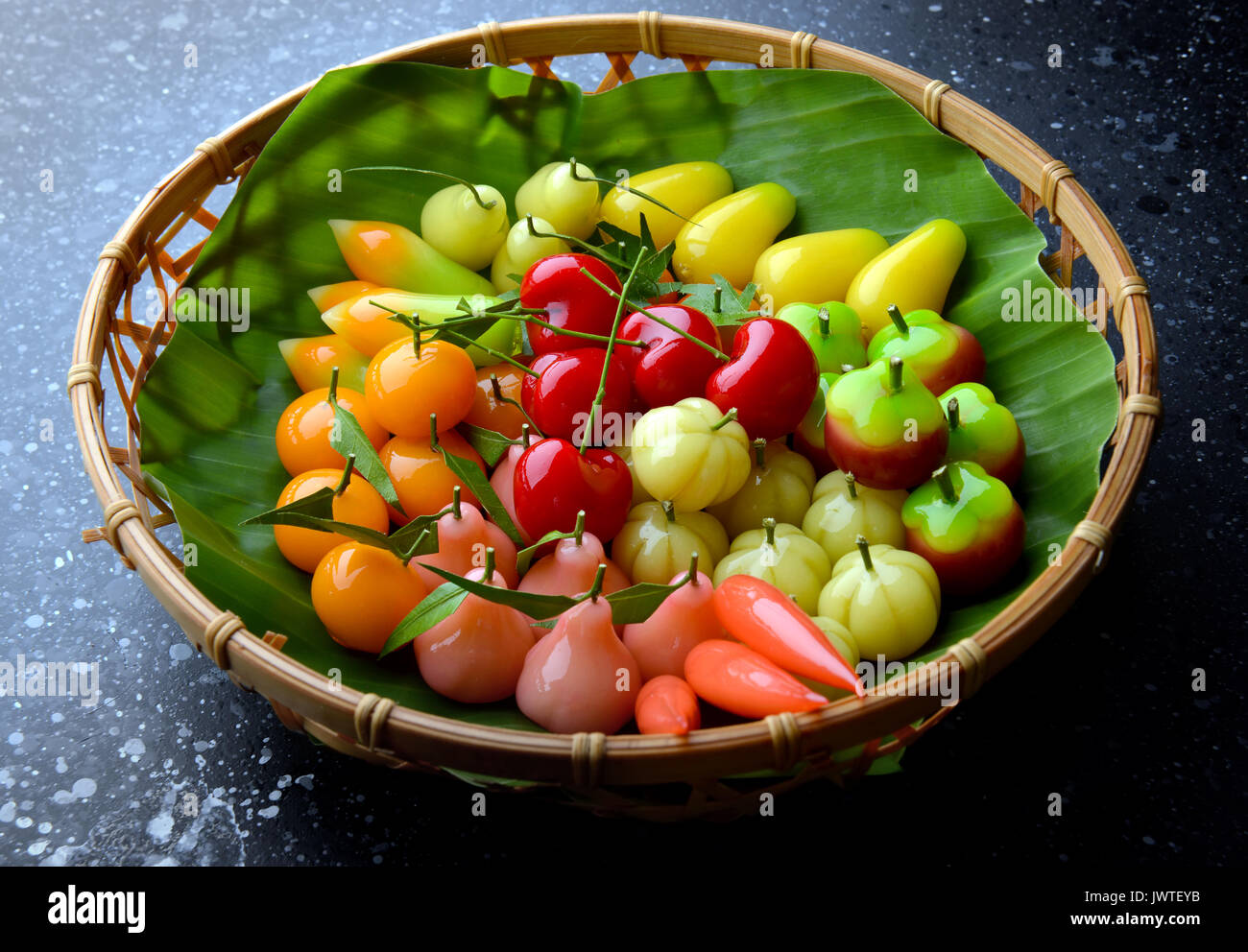 Fruit shape dessert or Look choop in Thailand made from ground mung ...