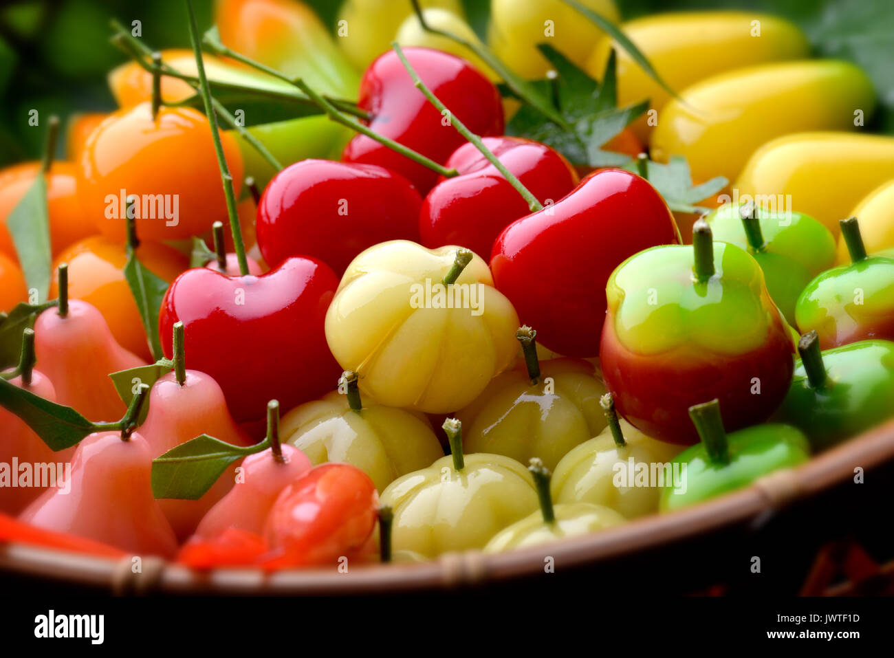 Fruit shape dessert or Look choop in Thailand made from ground mung ...