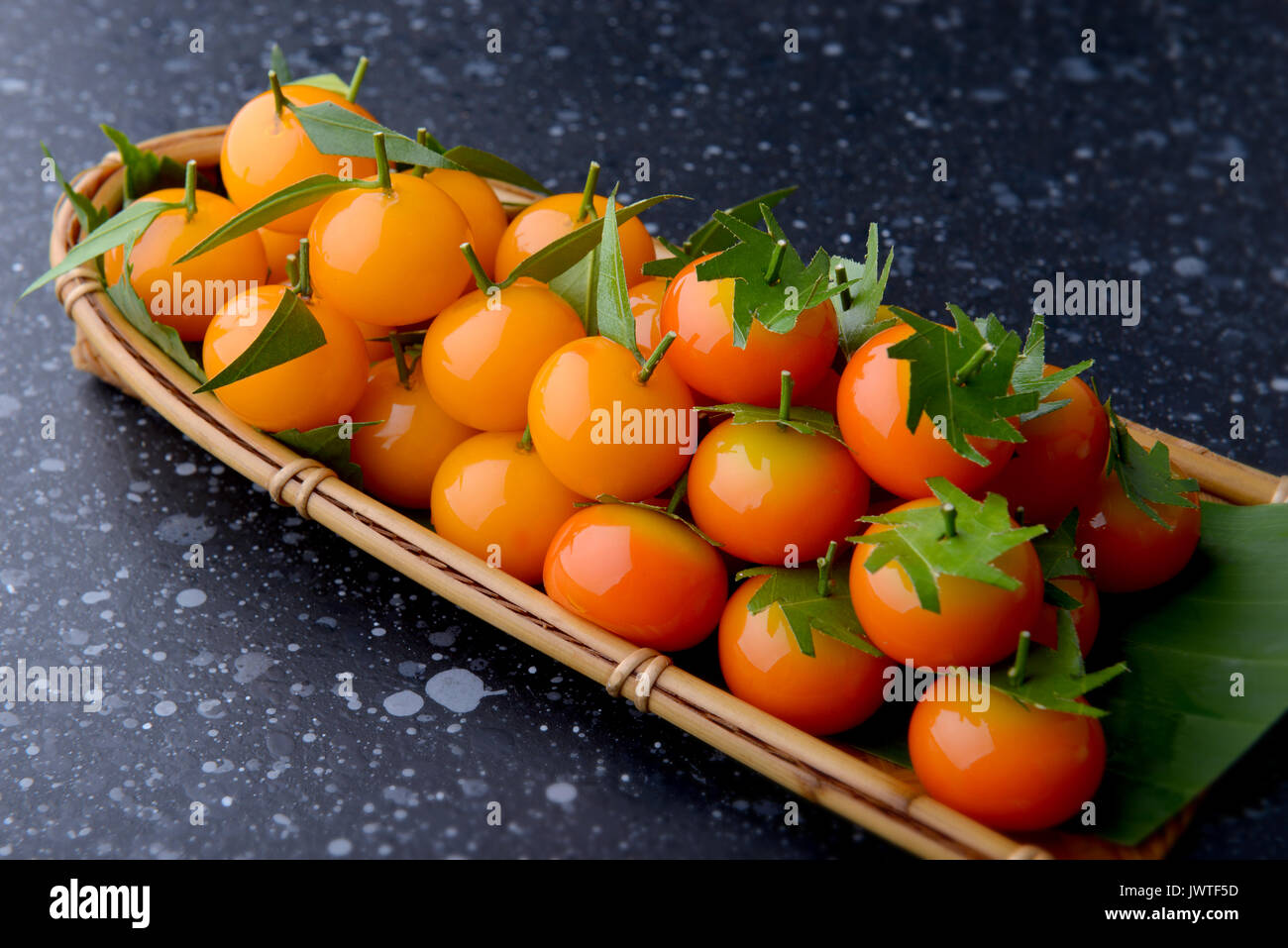 Fruit shape dessert or Look choop in Thailand made from ground mung ...