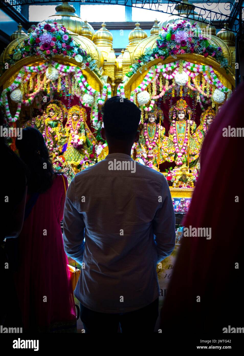 People visit the Darshan Mandap during the Janmashtami Hindu festival ...