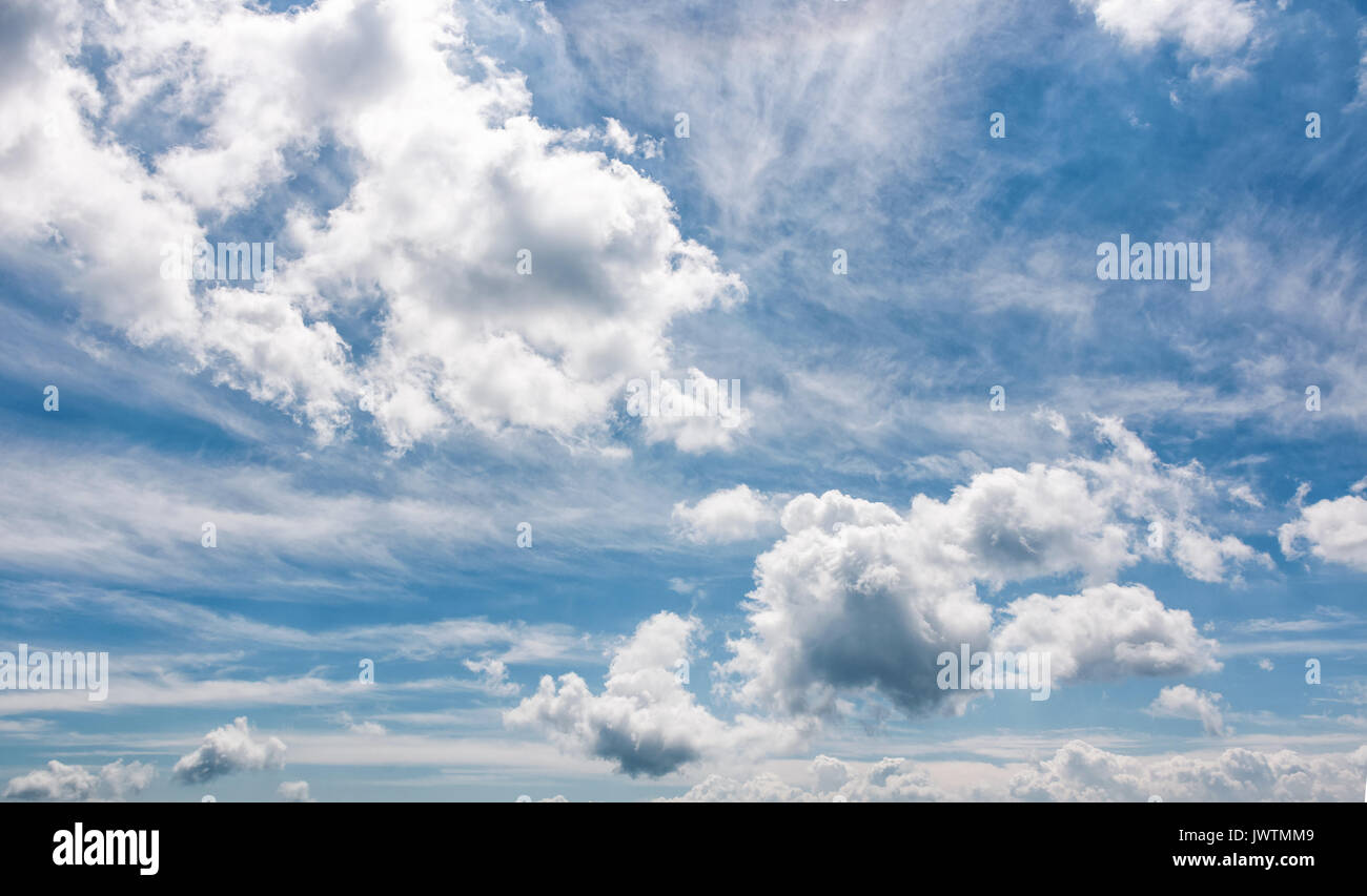 cloudy dynamic formation on a blue summer sky. dramatic weather ...