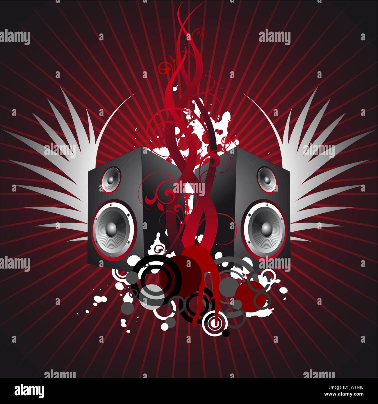 vector music illustration with wing on red background Stock Vector ...