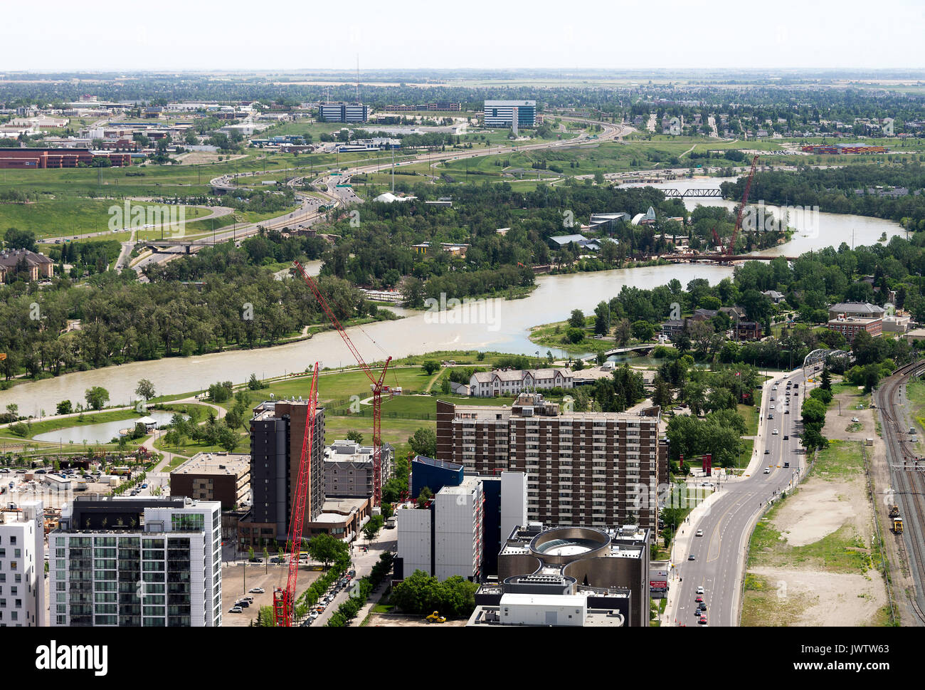An Aerial View From Calgary Tower of The Bow River and Part of Downtown ...