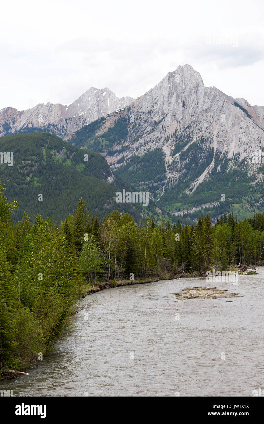 Mount Lorette in the Canadian Rockies with the Kananaskis River and ...