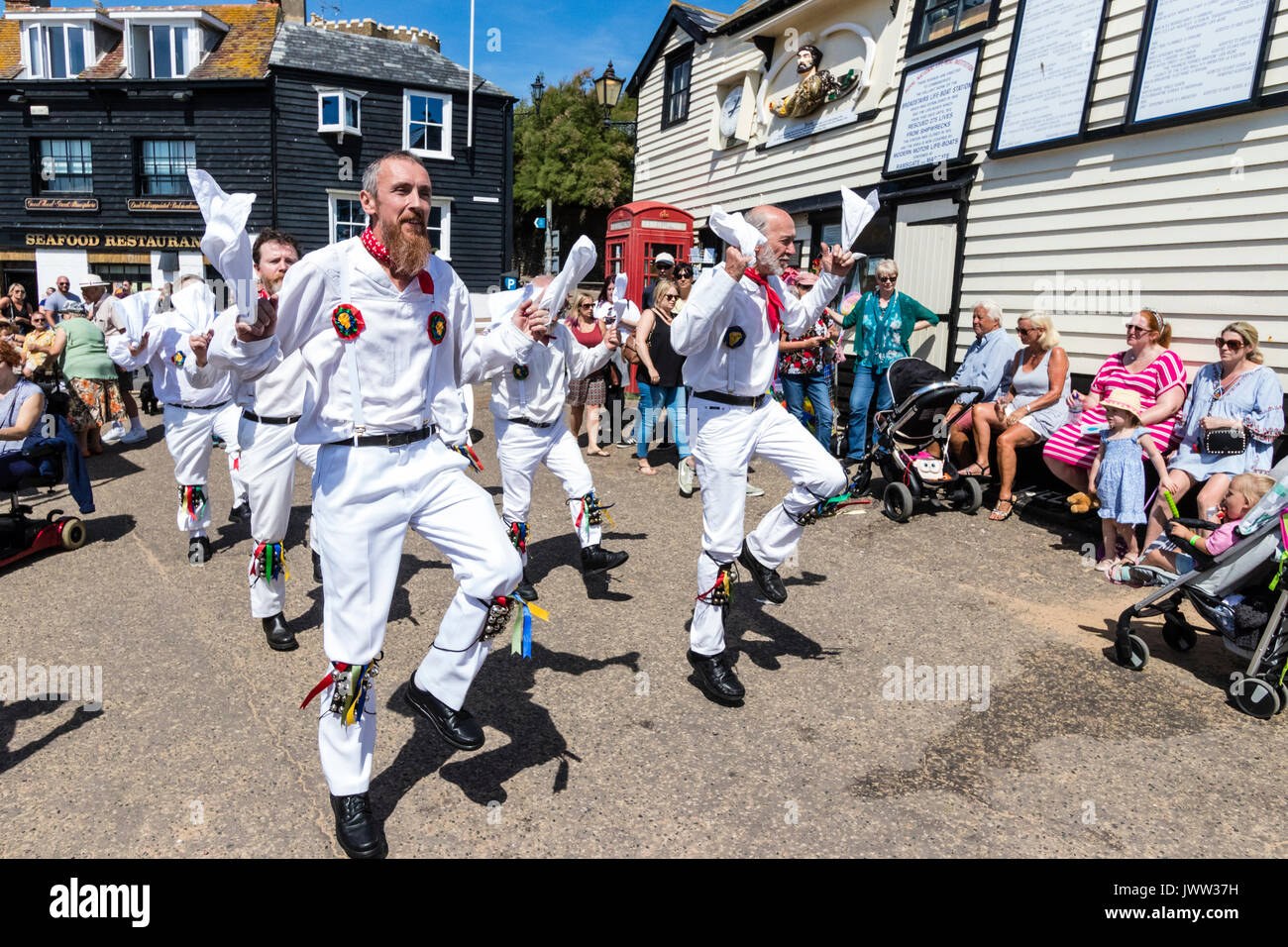 Traditional English folk dancers, Woodchurch Morris group, dancing on ...