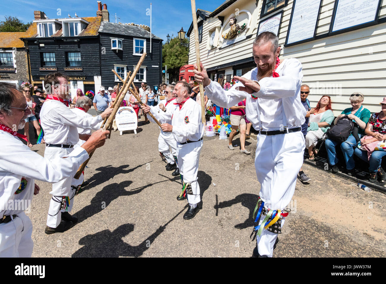 Traditional English folk dancers, Woodchurch Morris group, dancing on ...