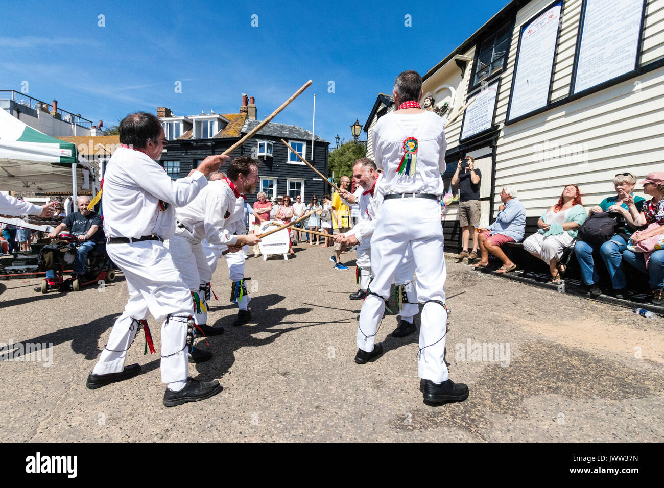Traditional English folk dancers, Woodchurch Morris group, dancing on ...