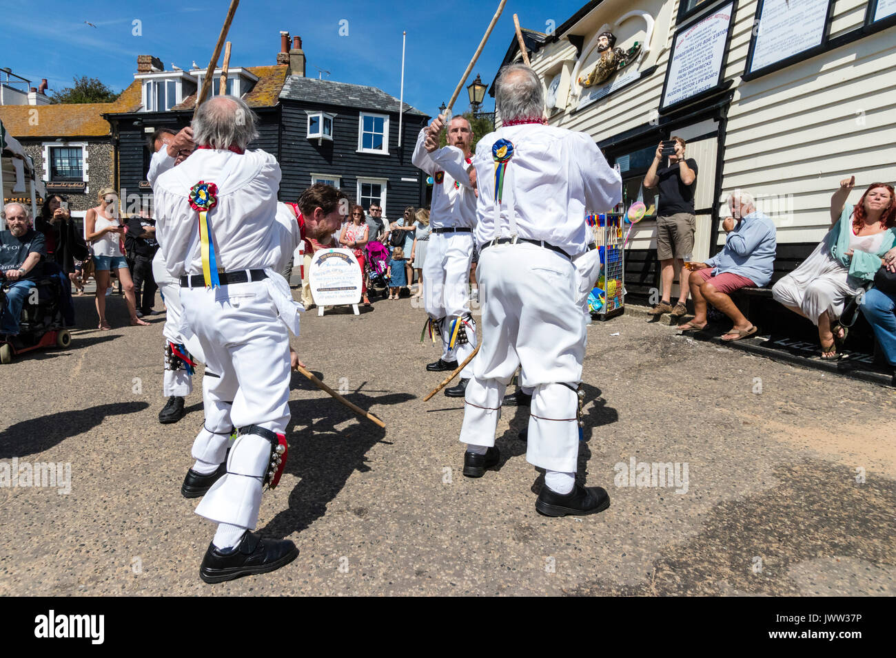 Traditional English folk dancers, Woodchurch Morris group, dancing on ...