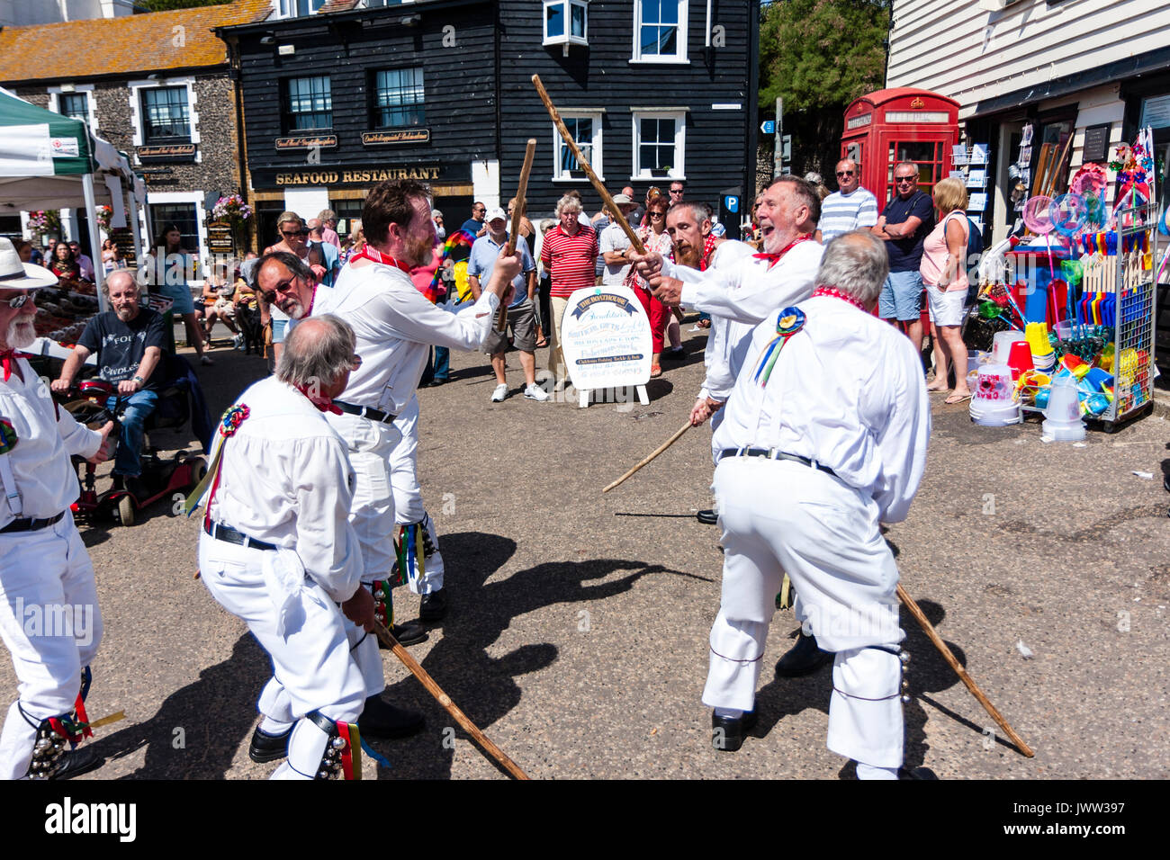 Traditional English folk dancers, Woodchurch Morris group, dancing on ...