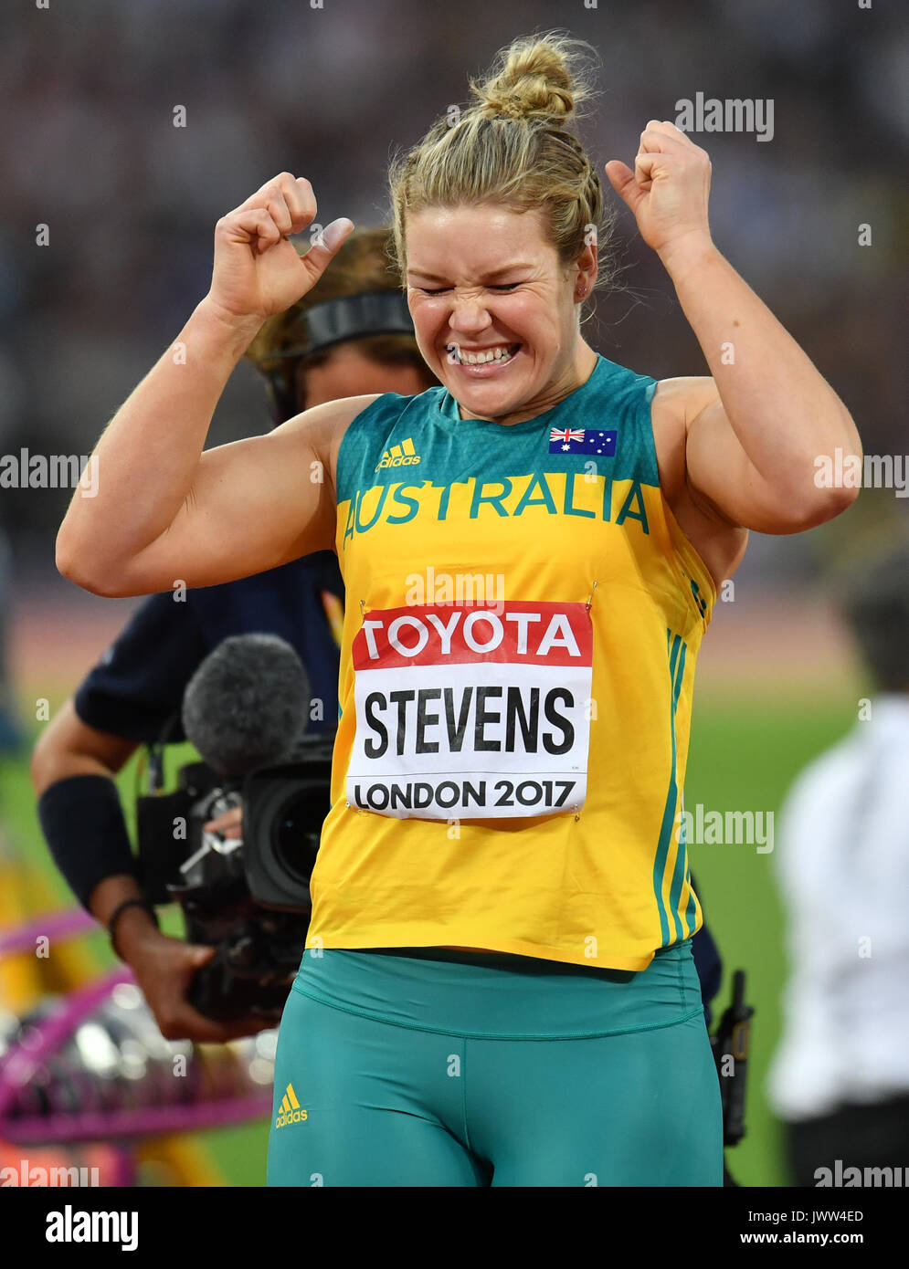 London, UK. 13th Aug, 2017. Australia's Dani Stevens is celebrates ...