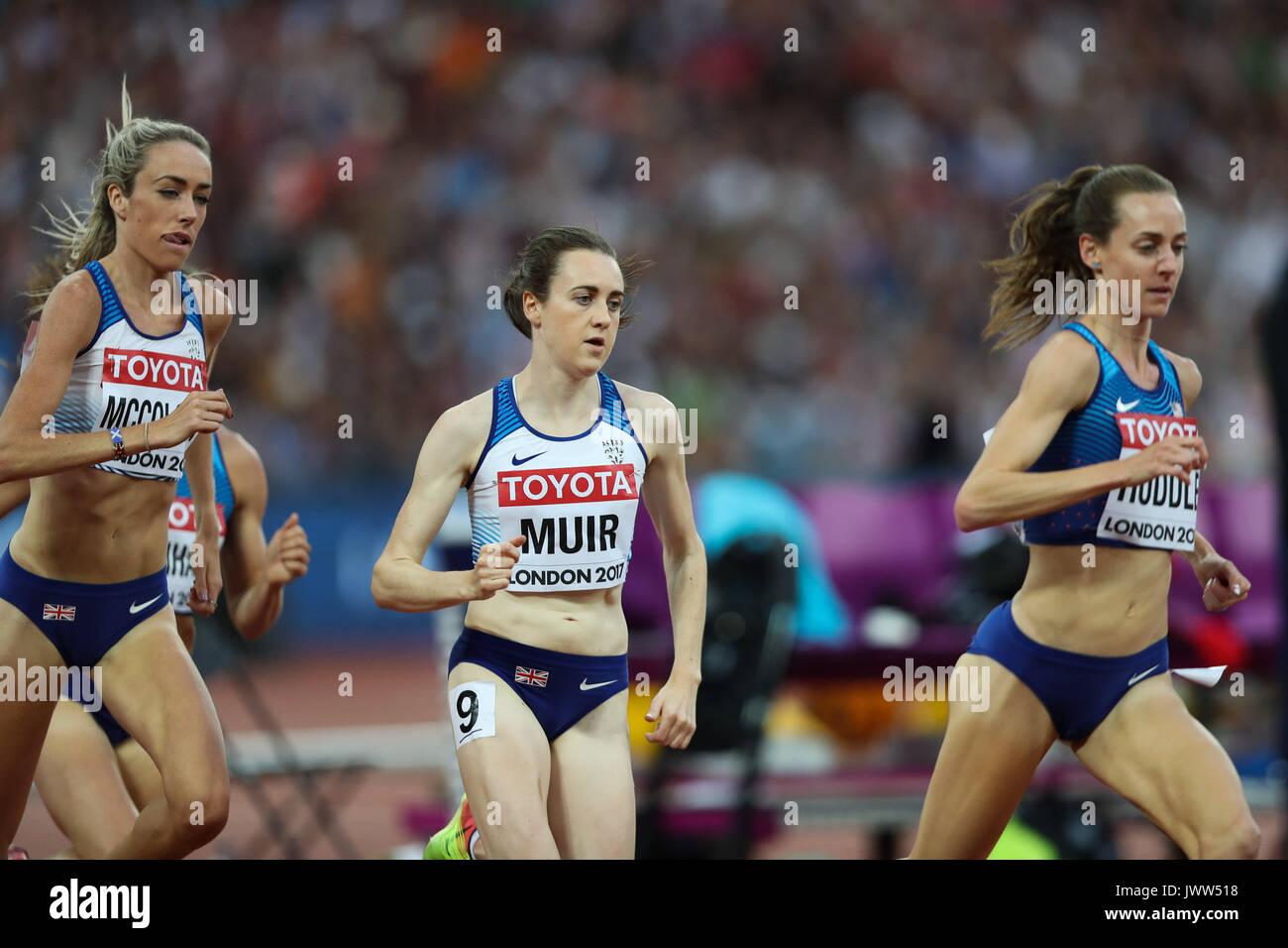 London, UK. 13th Aug, 2017. Molly Huddle, USA, leads Laura Muir, Great ...