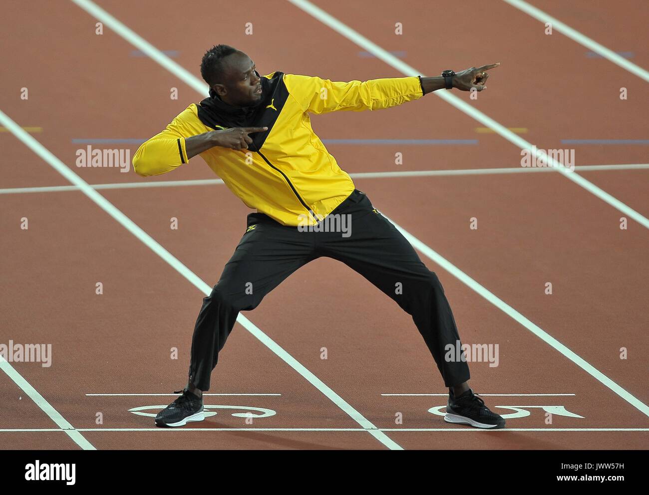 London, UK. 13th August, 2017. Usain Bolt (JAM) on his special lap of ...