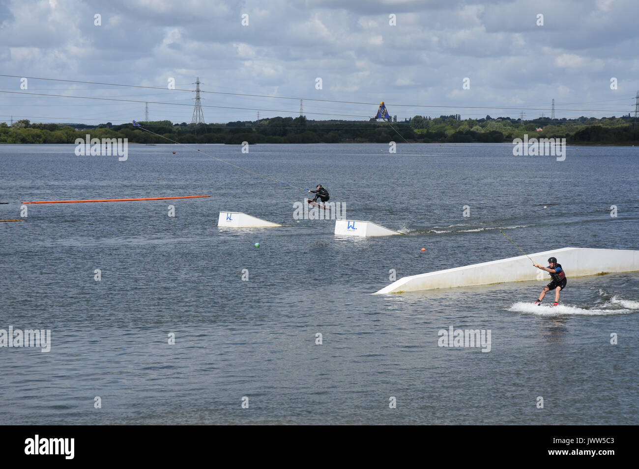 Wakeboarding on Chasewater Country Park on a warm summers day ...