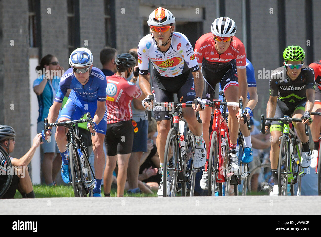 Denver, Colorado, USA. 13th Aug, 2017. The main peloton riders are out ...