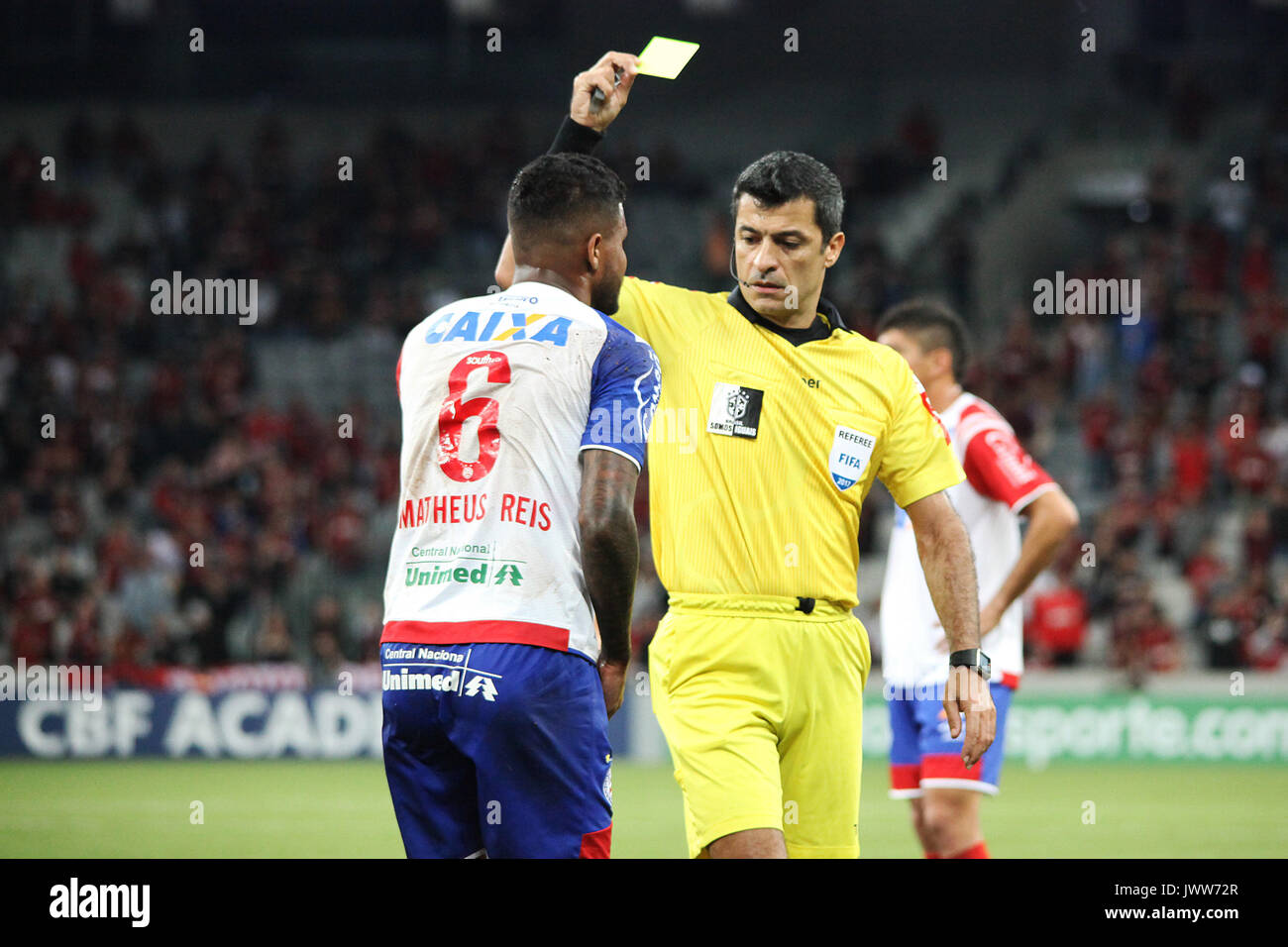 Curitiba, Brazil. 13th Aug, 2017. Referee Sandro Meira Ricci is awarded ...