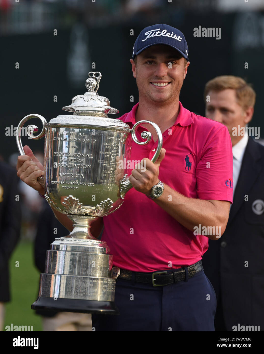 Charlotte, USA. 13th Aug, 2017. Justin Thomas holds the Wanamaker ...