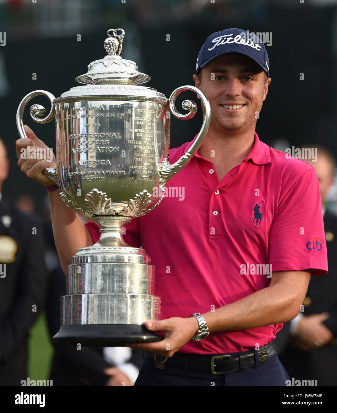 Charlotte, USA. 13th Aug, 2017. Justin Thomas holds the Wanamaker ...