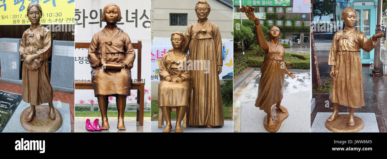'Comfort women' statues in Gwangju This composite photo shows five ...