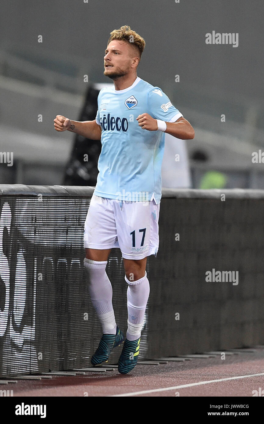 Rome, Italy. 13th Aug, 2017. Ciro Immobile of Lazio celebrates after ...