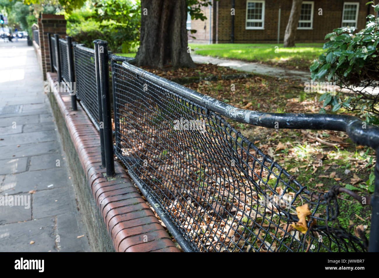 London, UK. 14th August, 2017. A 'stretcher fence' which has fallen ...
