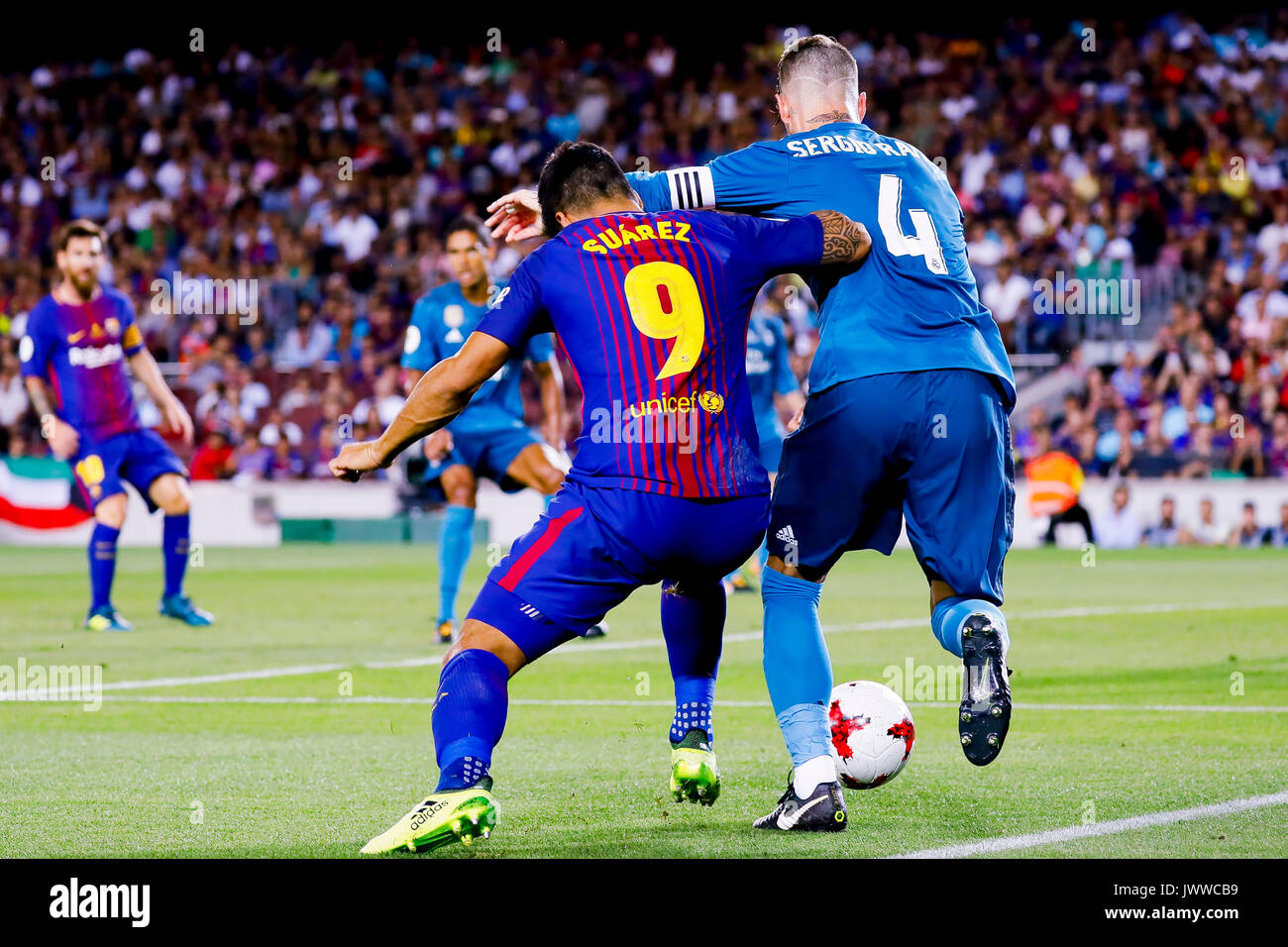 Camp Not Stadium, Barcelona, Spain. 13th of August, 2017. Suarez and ...