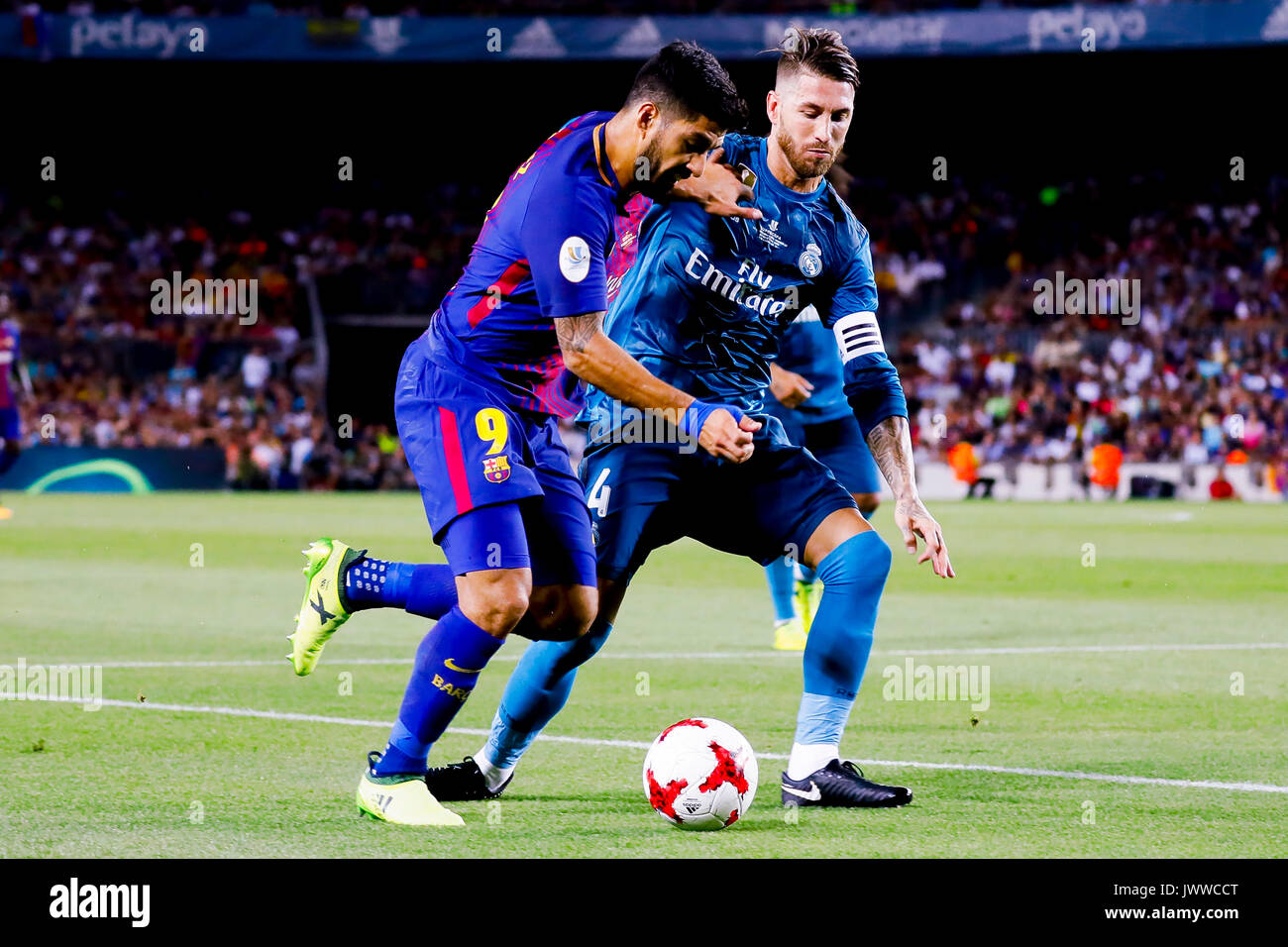 Camp Not Stadium, Barcelona, Spain. 13th of August, 2017. Suarez and ...