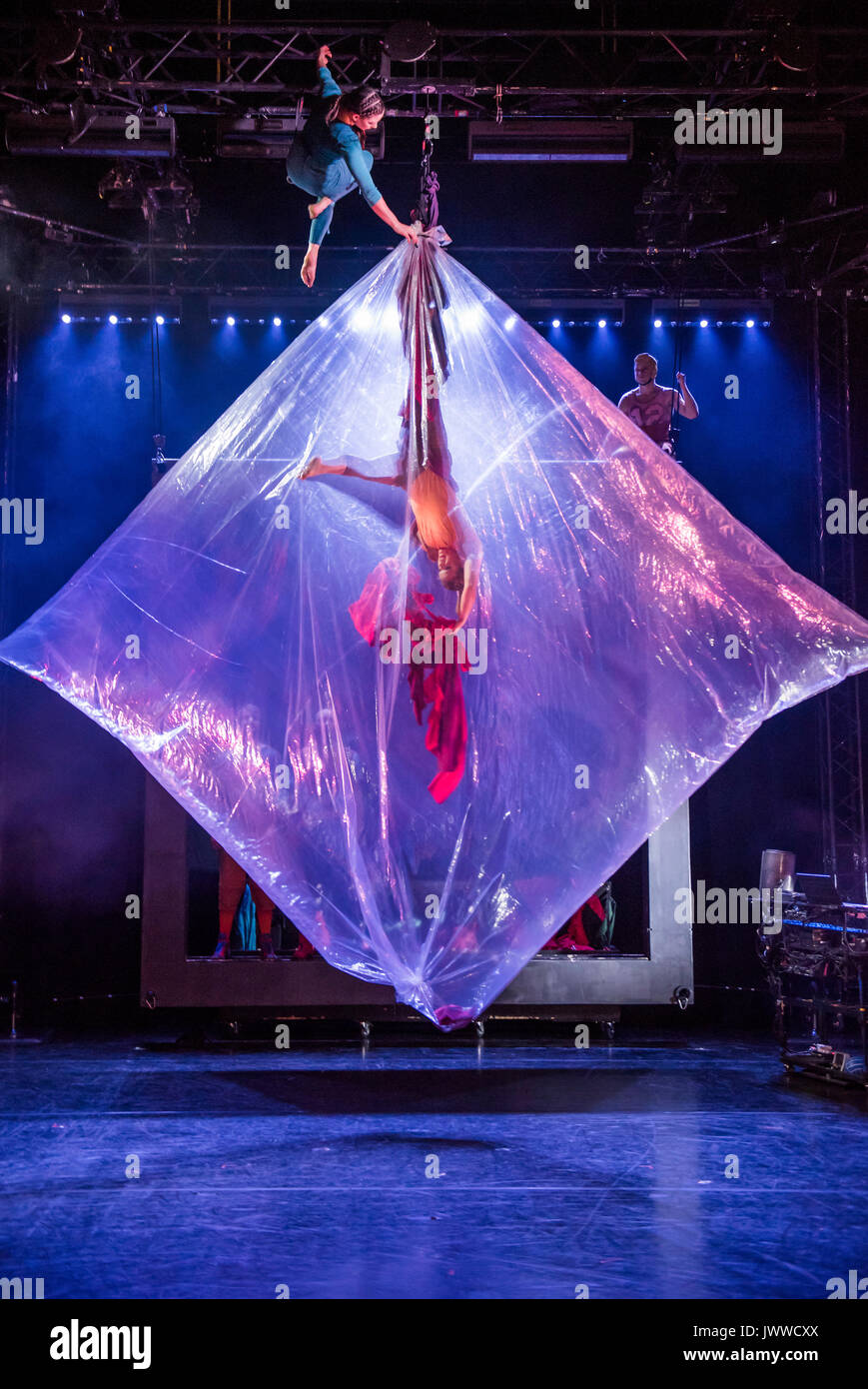London, UK. 14th August, 2017. A double aerial rope display with ...