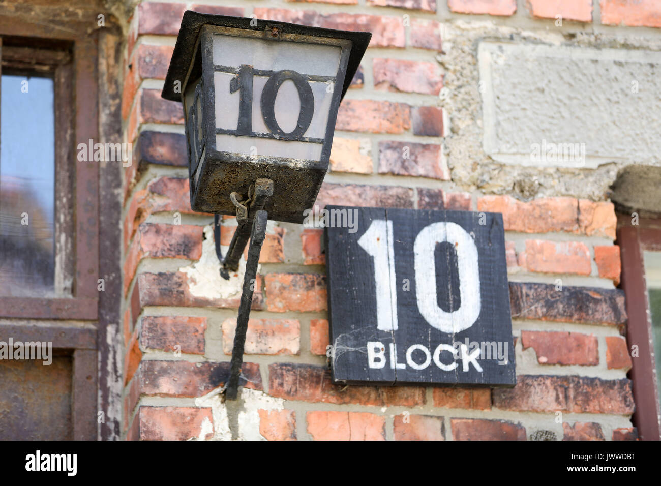 The signposts of Block 10 in the former Auschwitz concentration camp in ...
