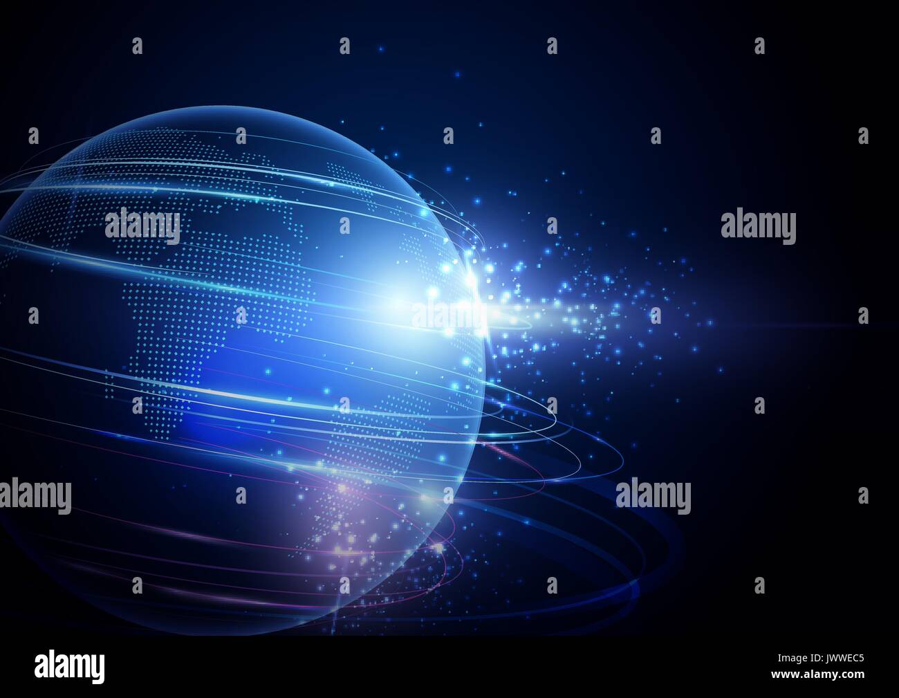 Abstract image of a planet Earth and line shiny lightings technology ...