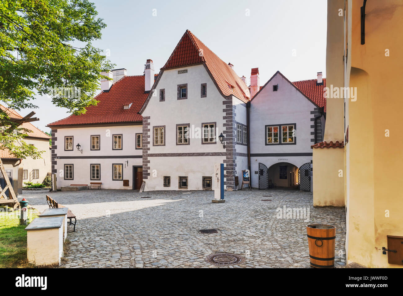 The Monastery courtyard is located in the town of Cesky Krumlov on the ...