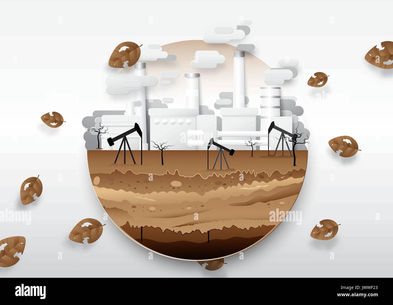 Oil pump and fuel with oil refinery and Coal Fossil Fuel Smokestacks ...