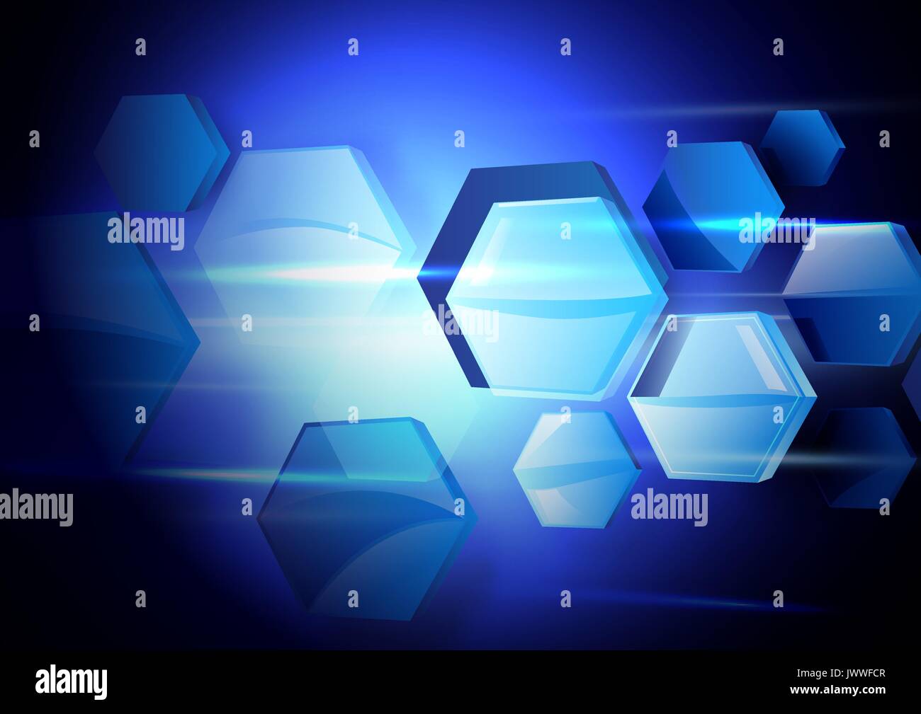 Blue abstract hexagons shape technology digital hi tech concept background. Space for your text ...