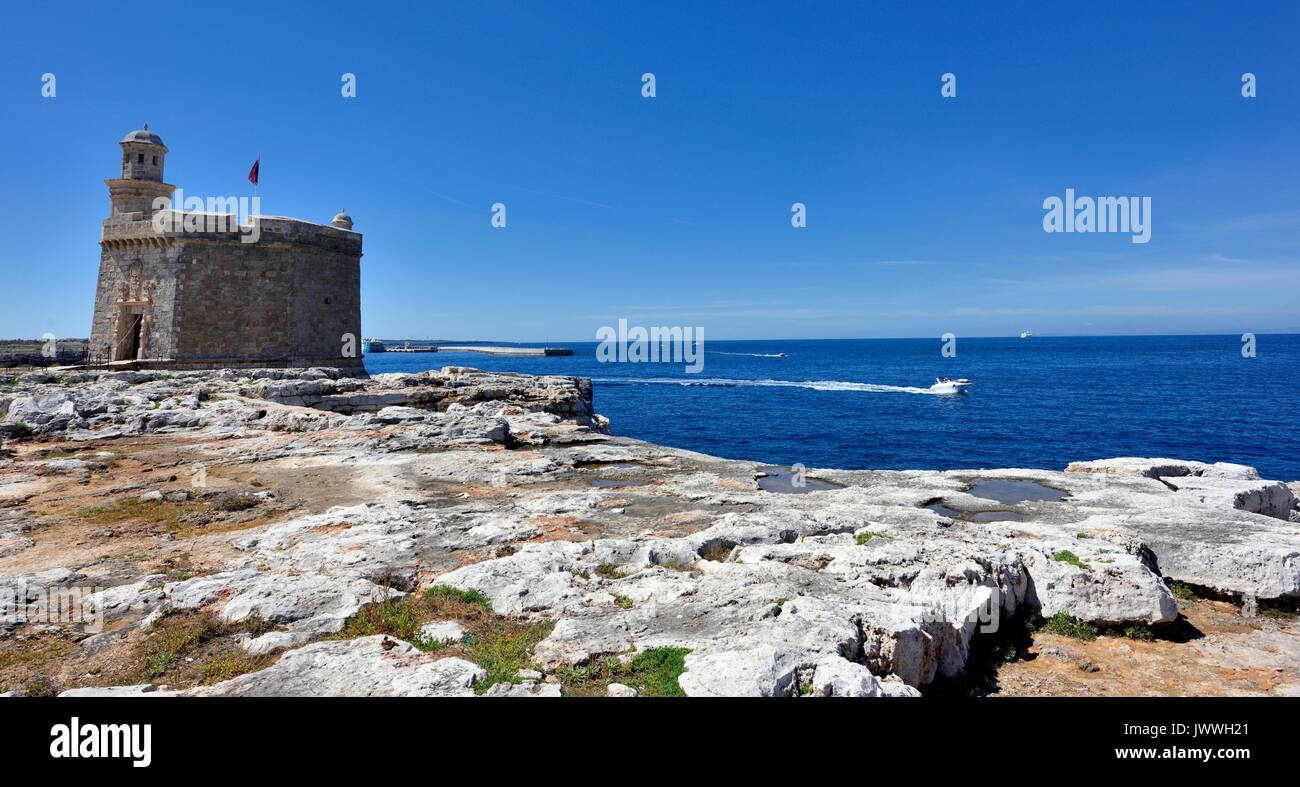The watchtower Castell de Sant Nicolau, Ciutadella, Menorca,Minorca ...