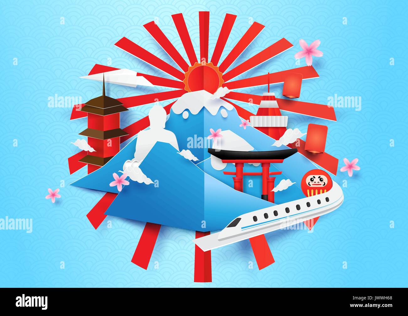 Japan travel concept background. paper art and craft style Stock Vector ...