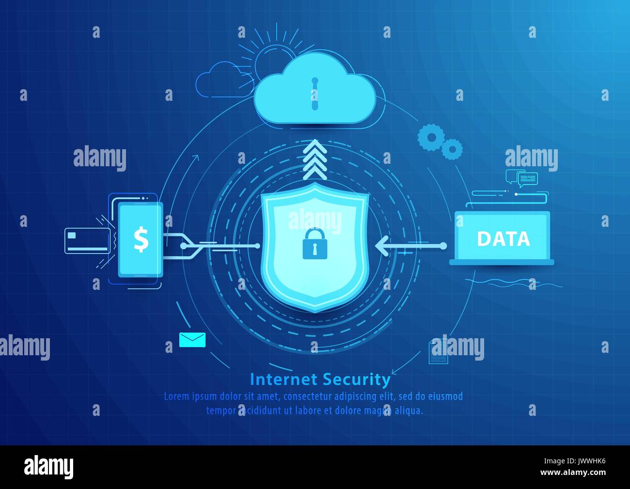 Internet security line flat style design. Technology concept background ...