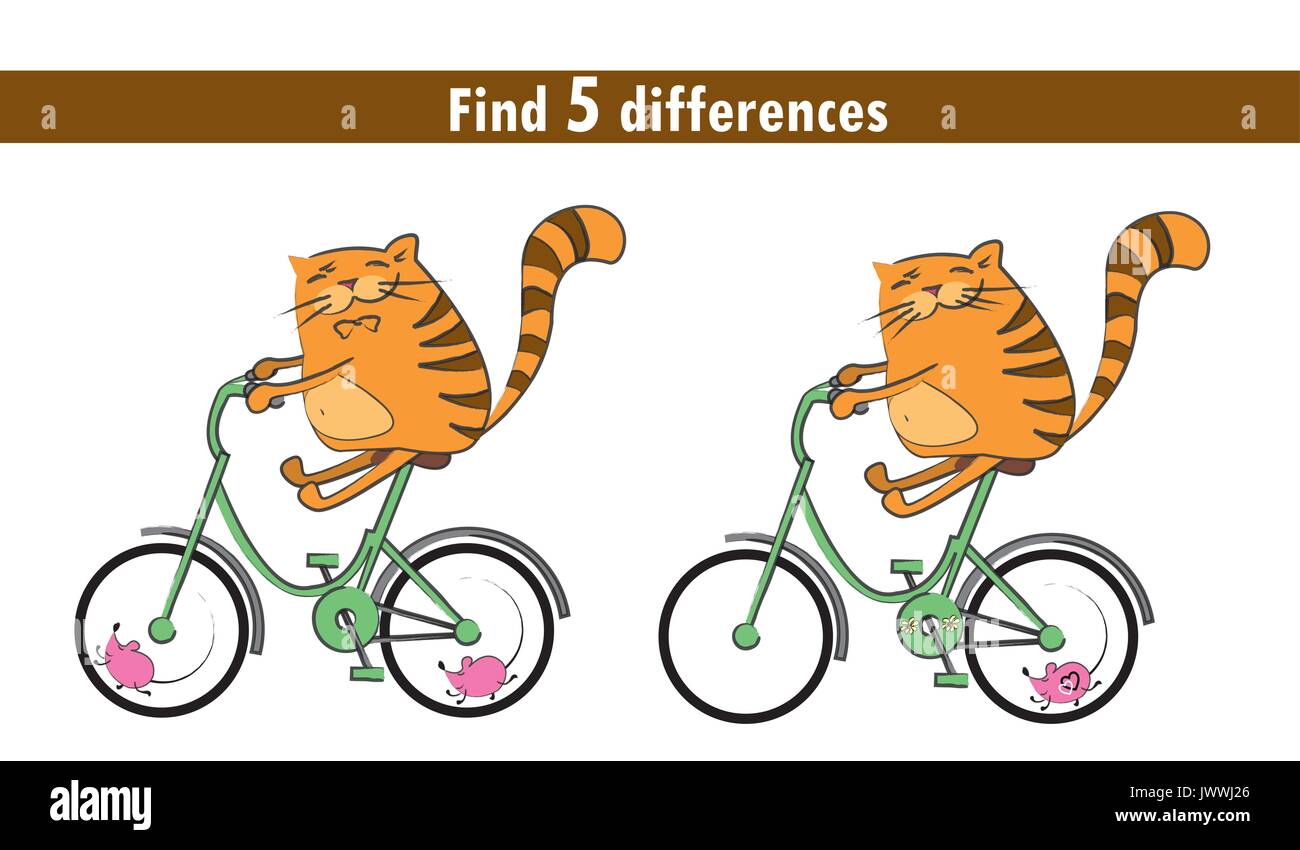 Game for children: find differences.Cat and mouse on a bike Stock ...