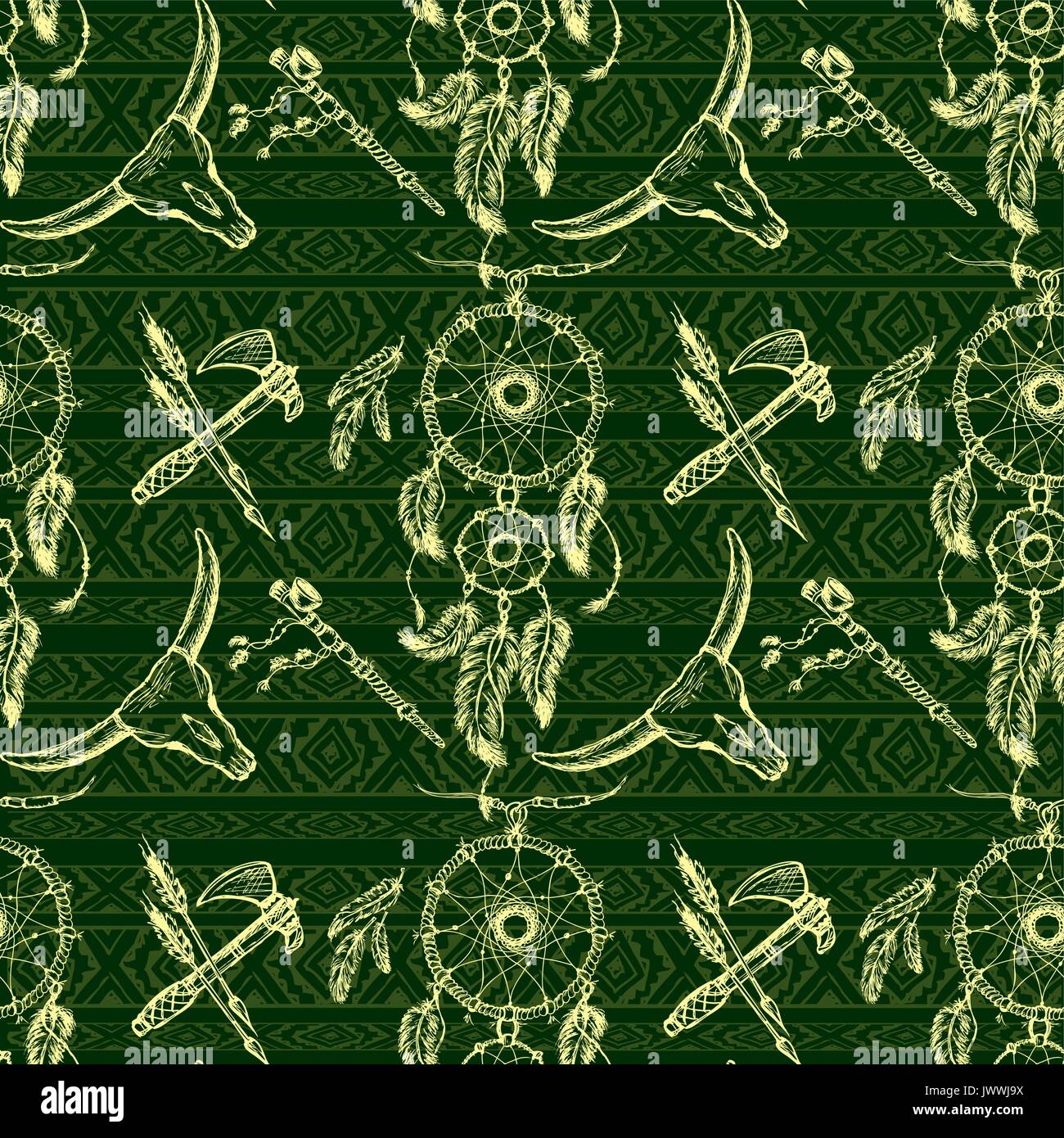 Seamless pattern Dreamcatcher . Hand drawing.Seamless pattern can be ...