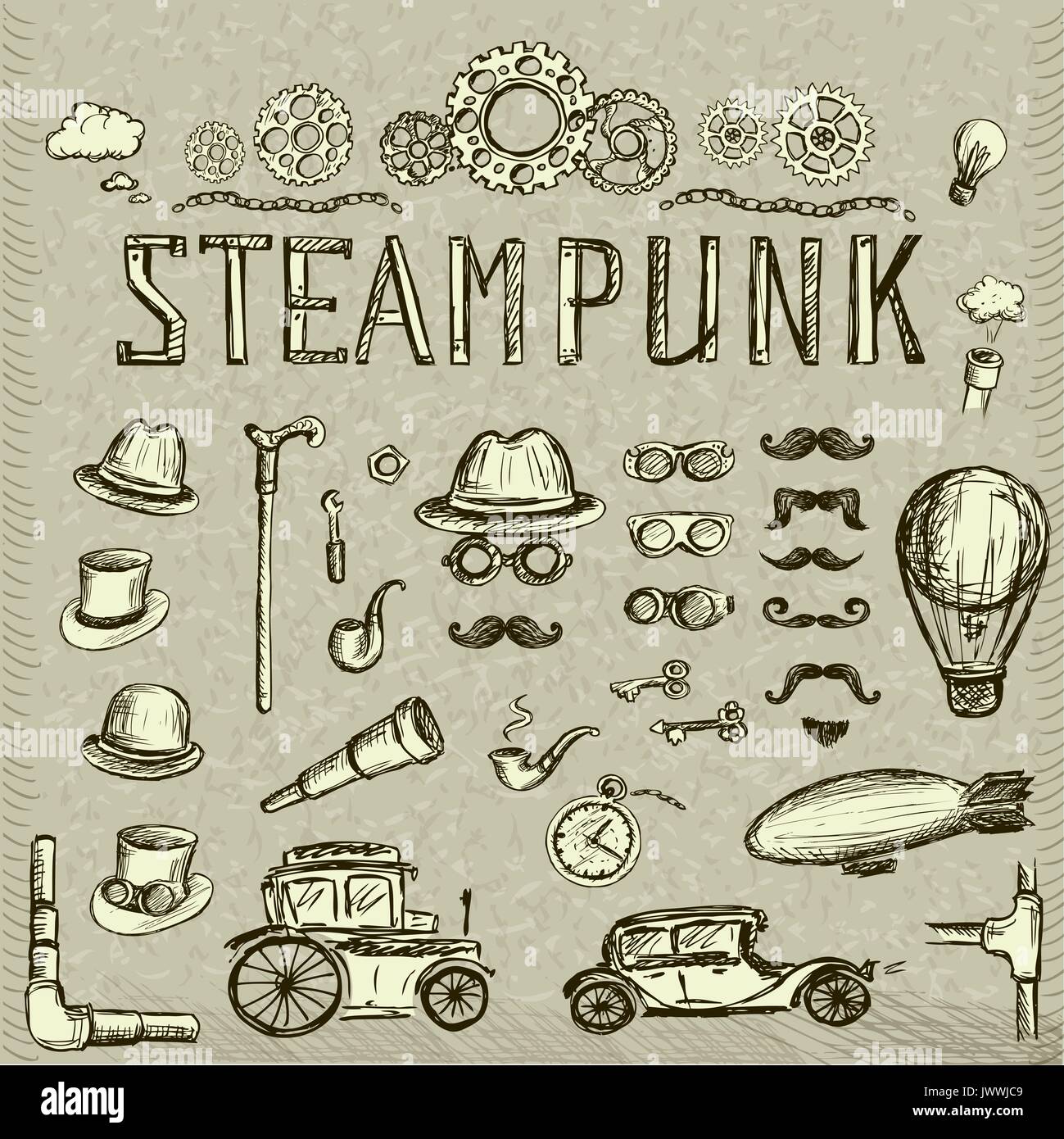Set Steampunk collection, hand drawn vector illustration Stock Vector ...