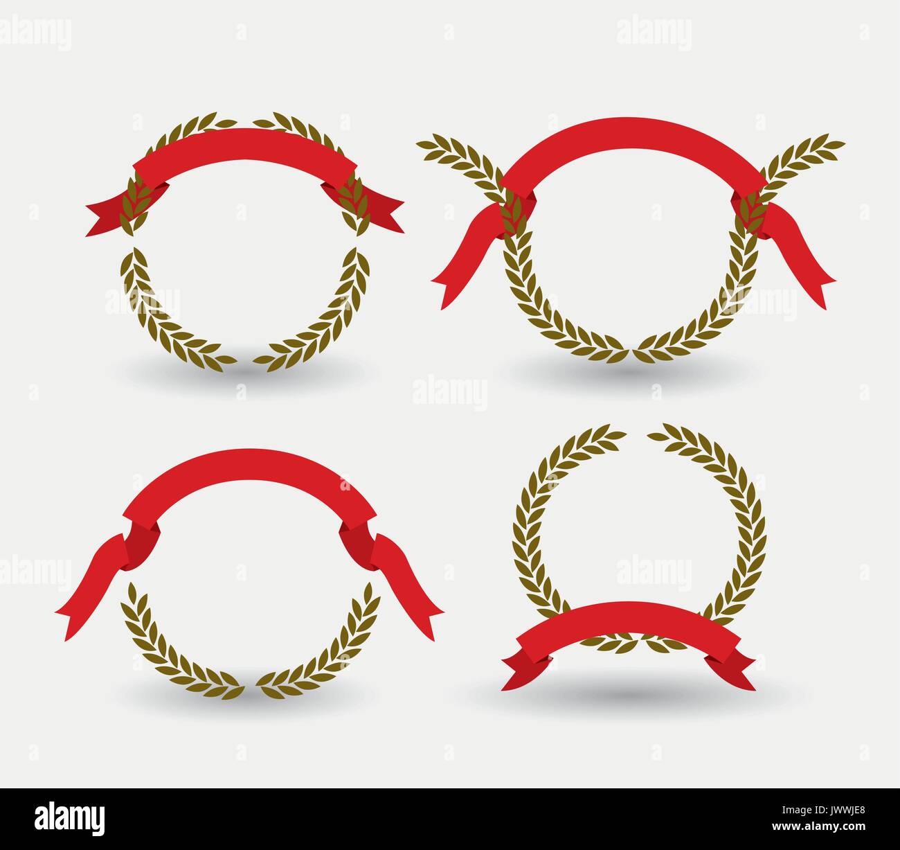 white background of colorful set arch of olive branches with red ribbon ...
