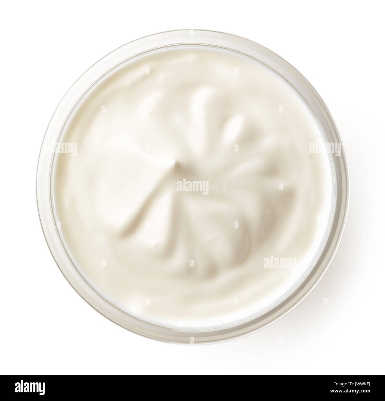 Bowl of cream isolated on white background, top view Stock Photo - Alamy