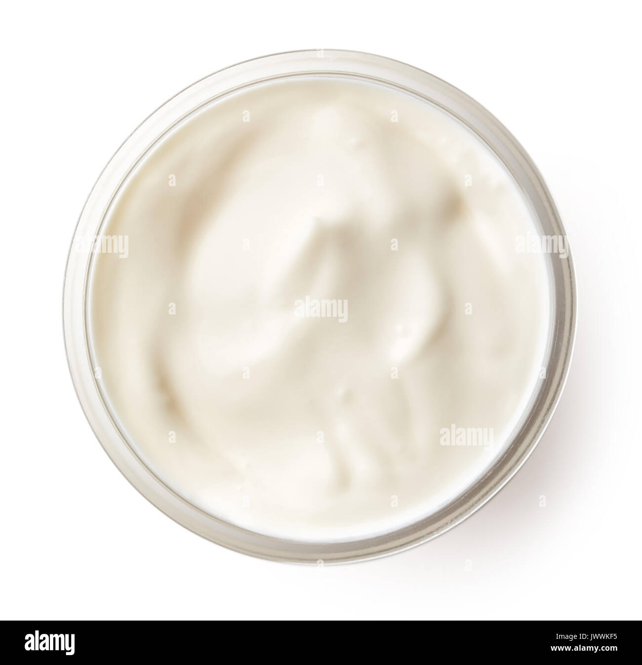 Bowl of cream isolated on white background, top view Stock Photo - Alamy
