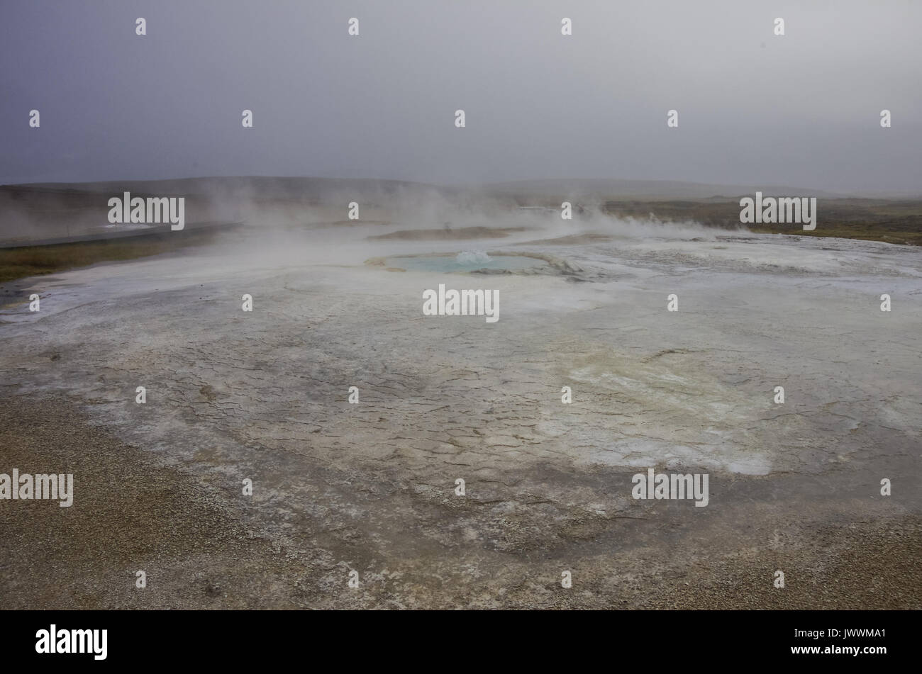 Hot steam coming from the boiling water in the central Iceland in the ...