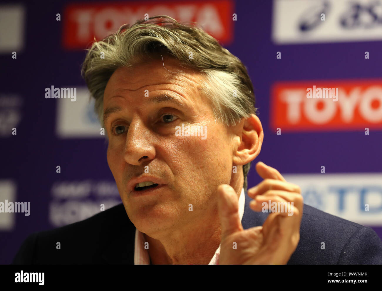 President of the IAAF Lord Sebastian Coe attending a press conference ...