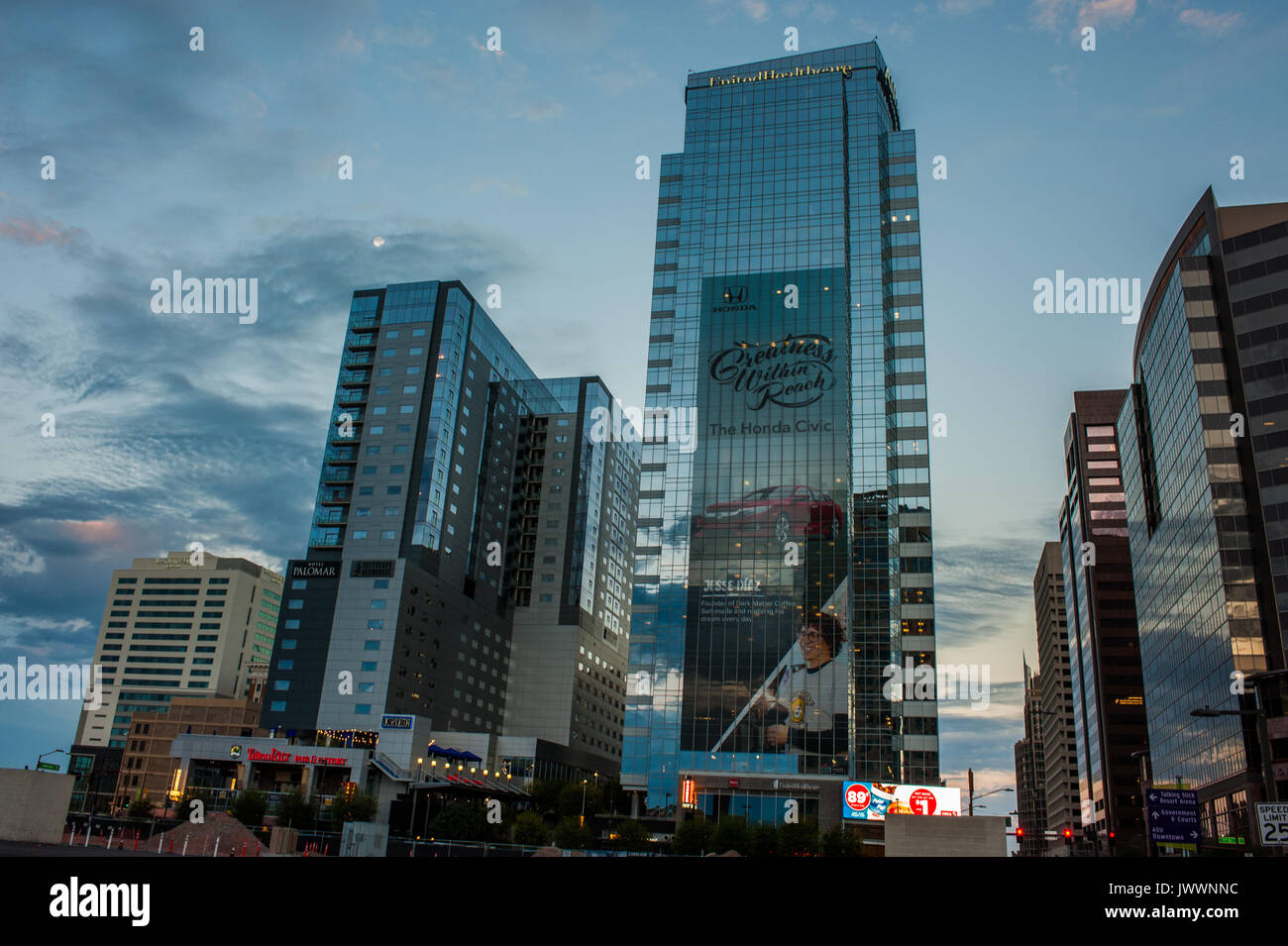 Downtown Phoenix business district reflecting the morning light on ...