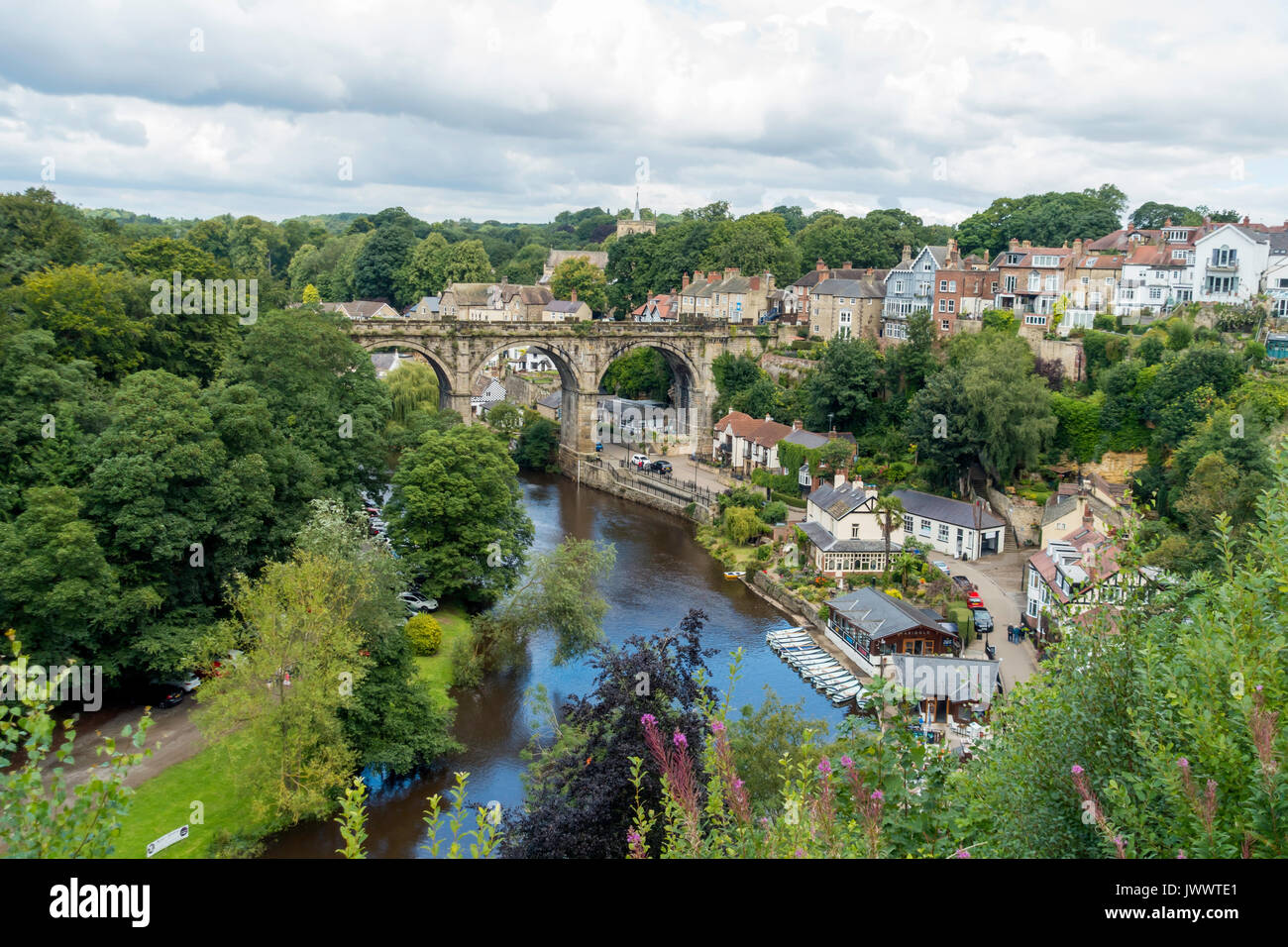 Town of Knaresborough Yorkshire with a view over the River Nidd Stock ...