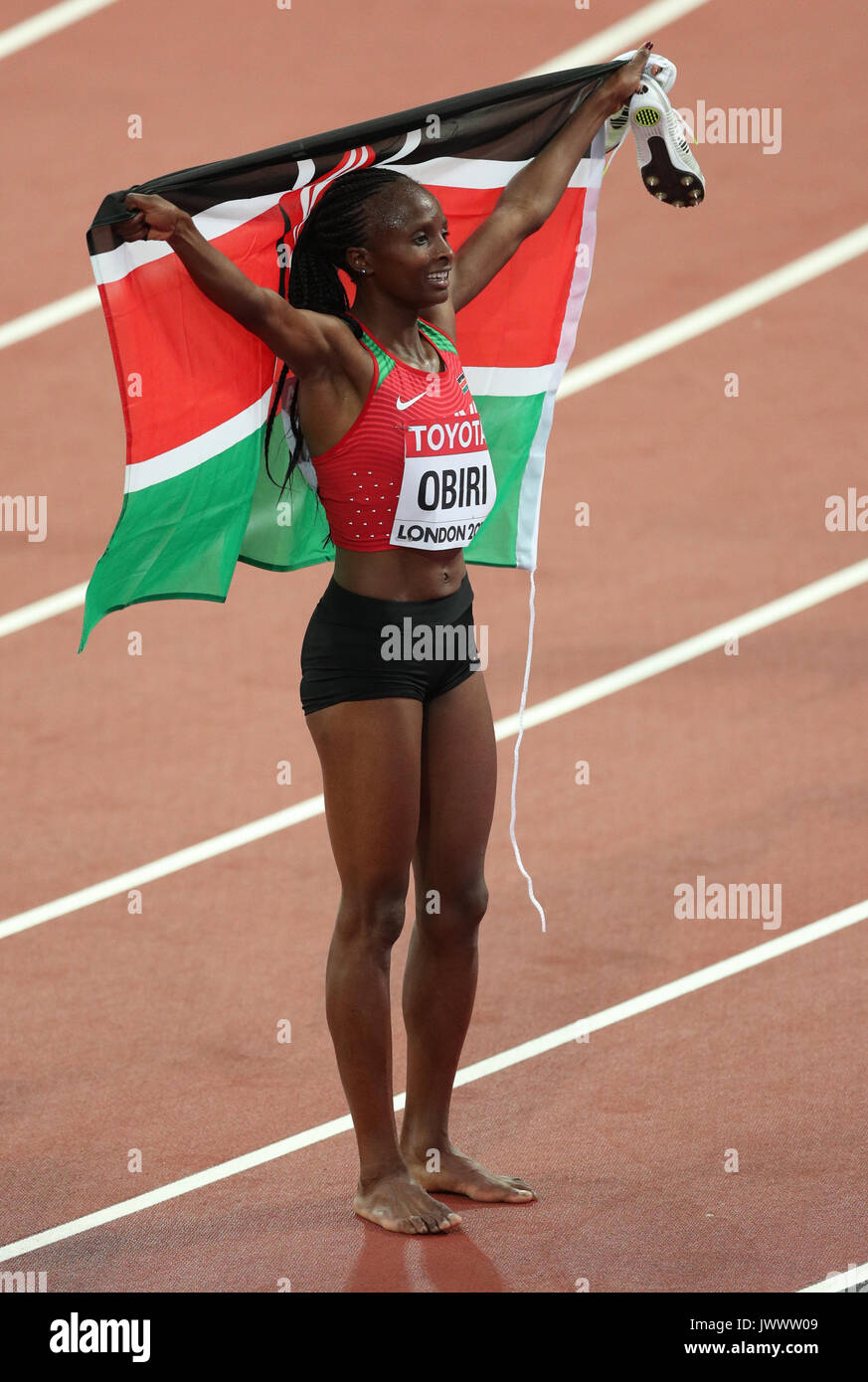 Kenya's Hellen Obiri celebrates winning the Women's 5000m Final during ...