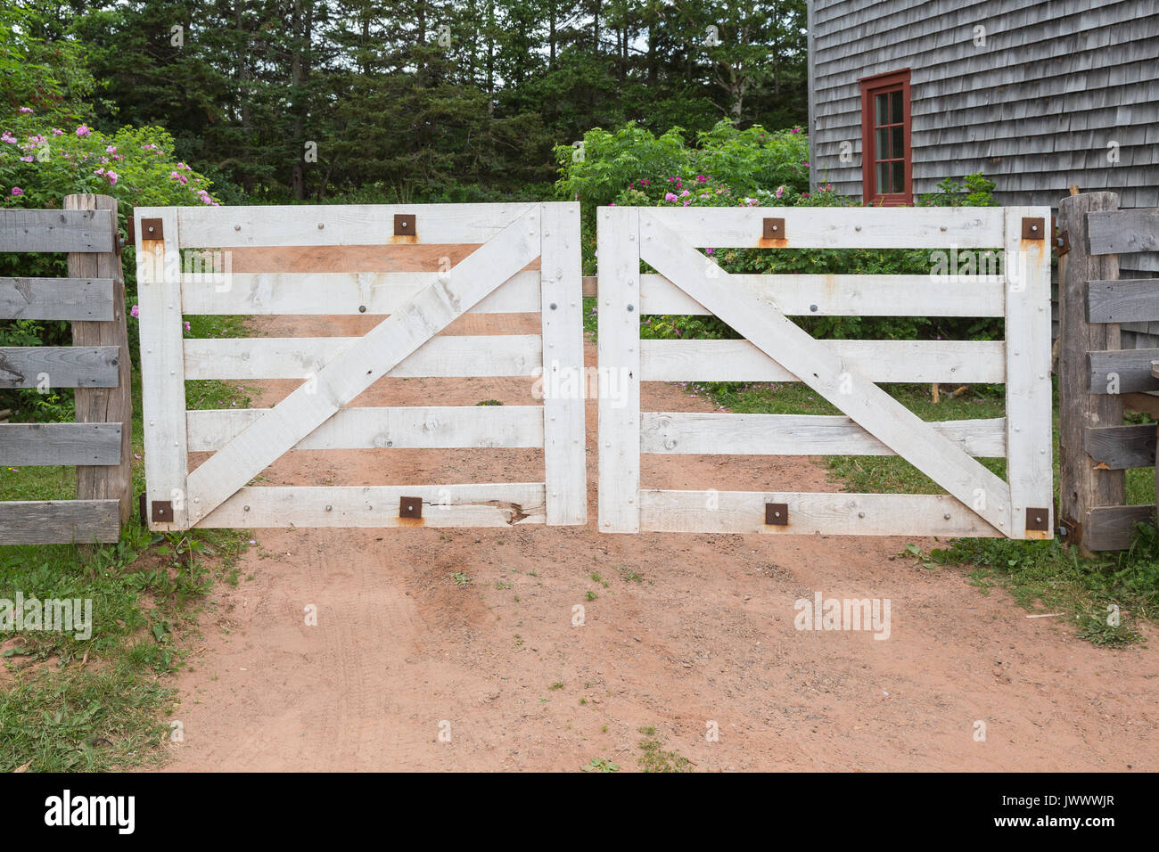 Old White gates on a farm in the country in Canada Stock Photo - Alamy