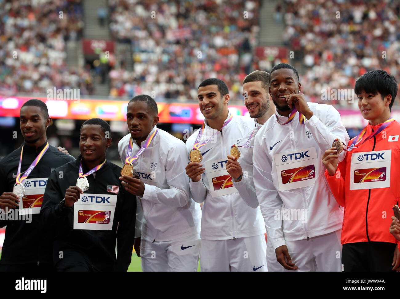 The winners of the 4x100m Men's Relay - USA (silver) Great Britain ...