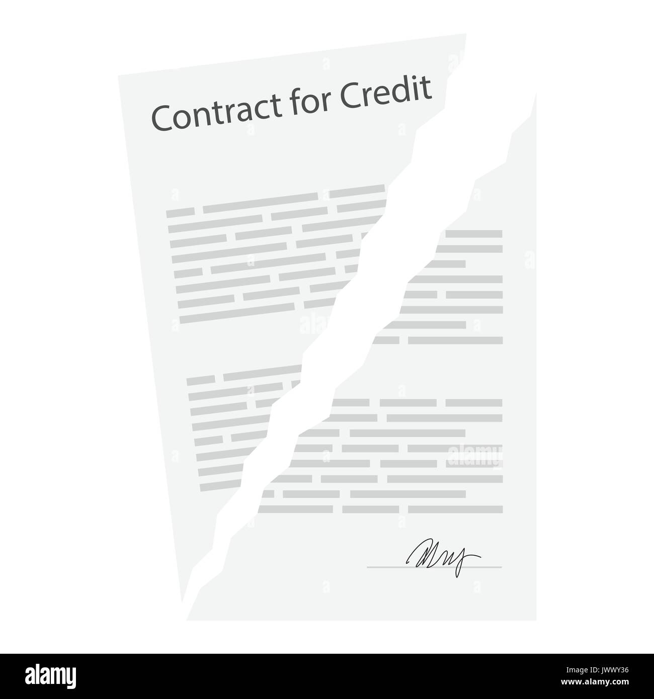 Vector illustration torn terminated business contract. Isolated on ...